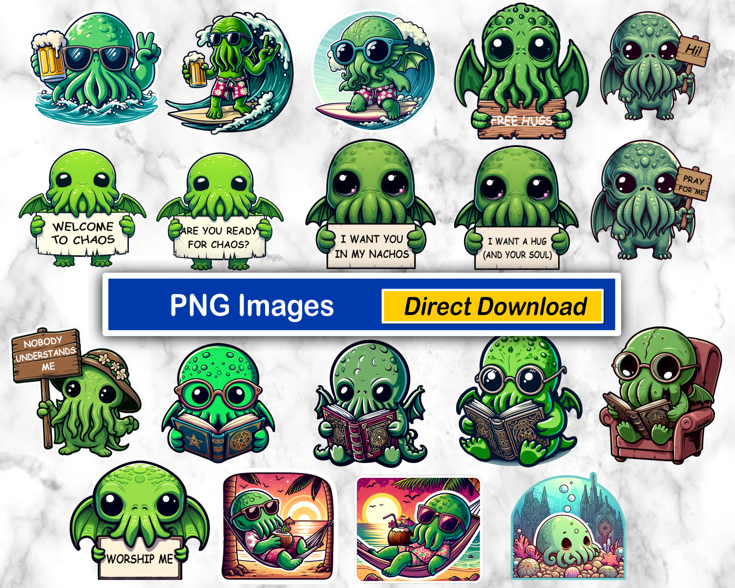 Cute Funny Cthulhu BUNDLE PNG. Clipart. Commercial Use. Stickers ...