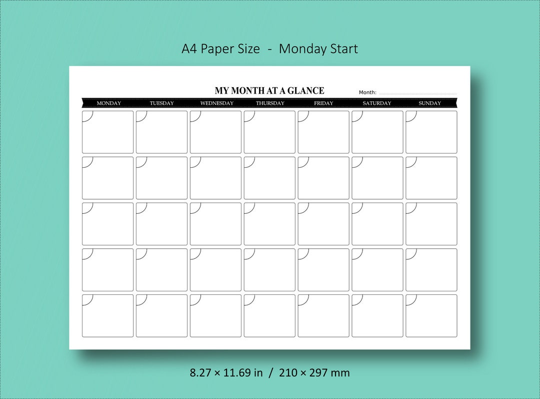 Monthly Planner Printable A4 & Letter Size / Monthly Calendar Inserts ...