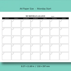 Monthly Planner Printable A4 & Letter Size / Monthly Calendar | Etsy