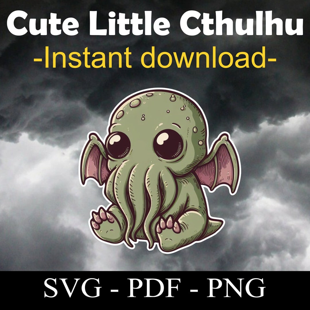Cute Little Baby Cthulhu, SVG - PNG - PDF, Kraken Clip Art, Lovecraft ...