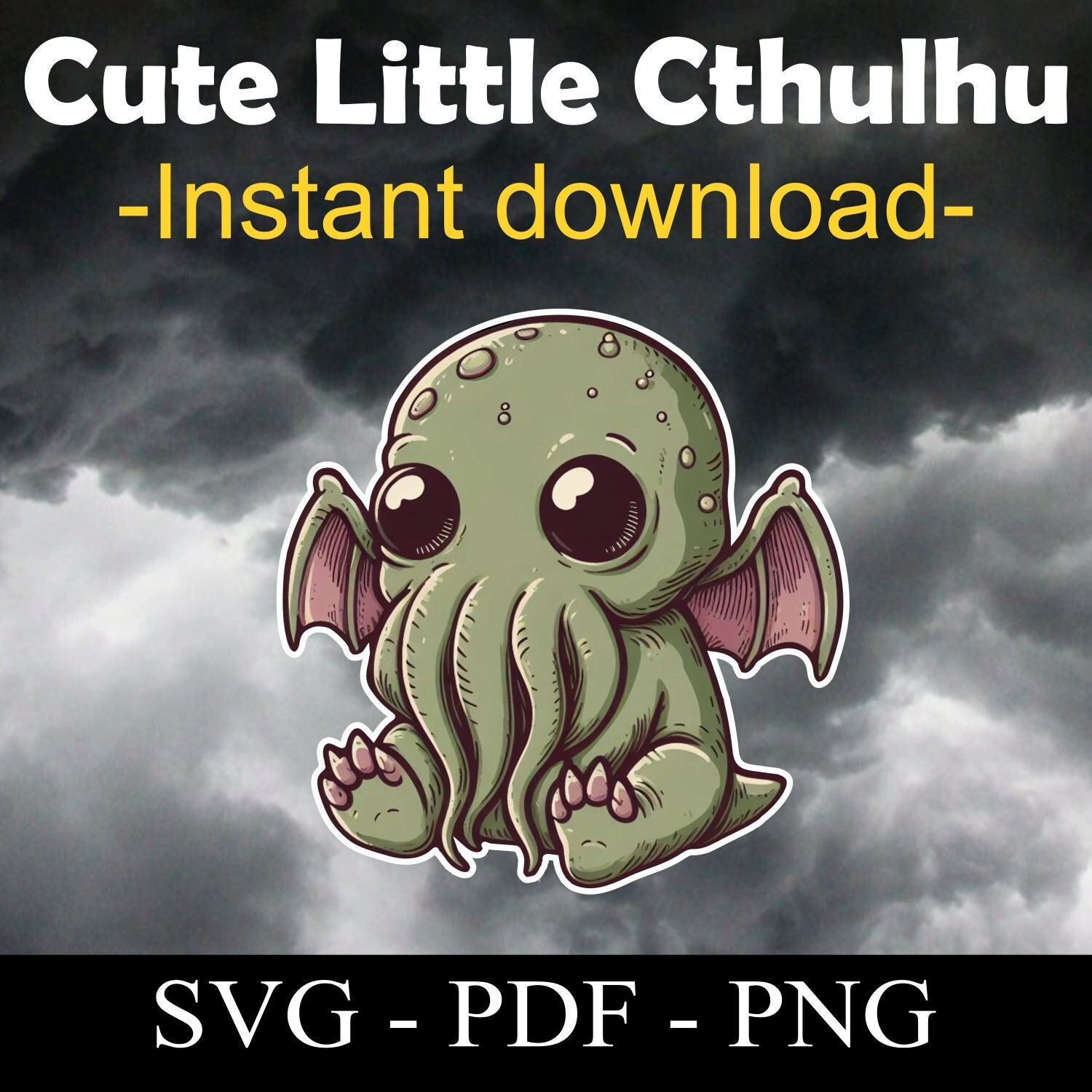 Cute Little Baby Cthulhu, SVG - PNG - PDF, Kraken Clip Art, Lovecraft ...