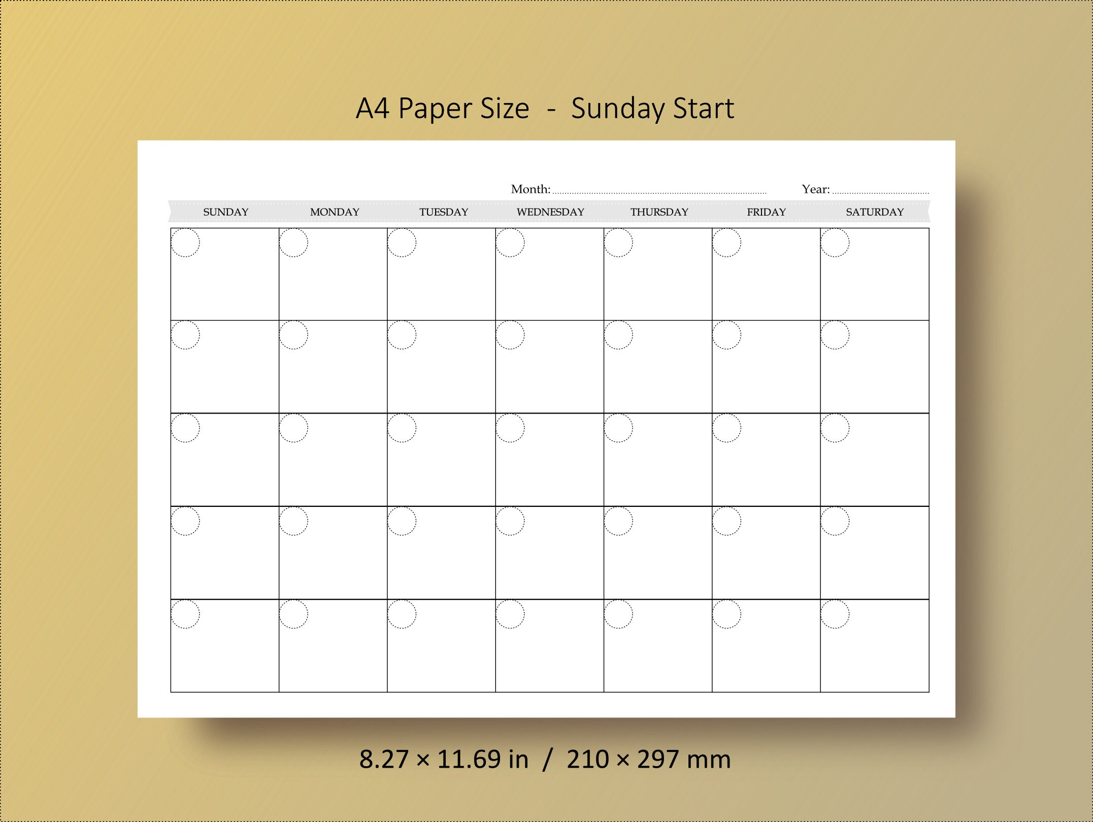 MONTHLY Calendar Planner PDF Printable Template / A4 and - Etsy