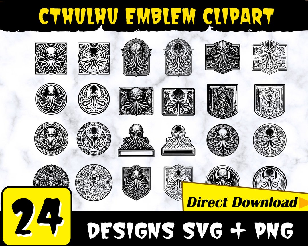 Kraken Cthulhu Svg Png BUNDLE Emblems Vector Clipart Octopus Tentacles ...