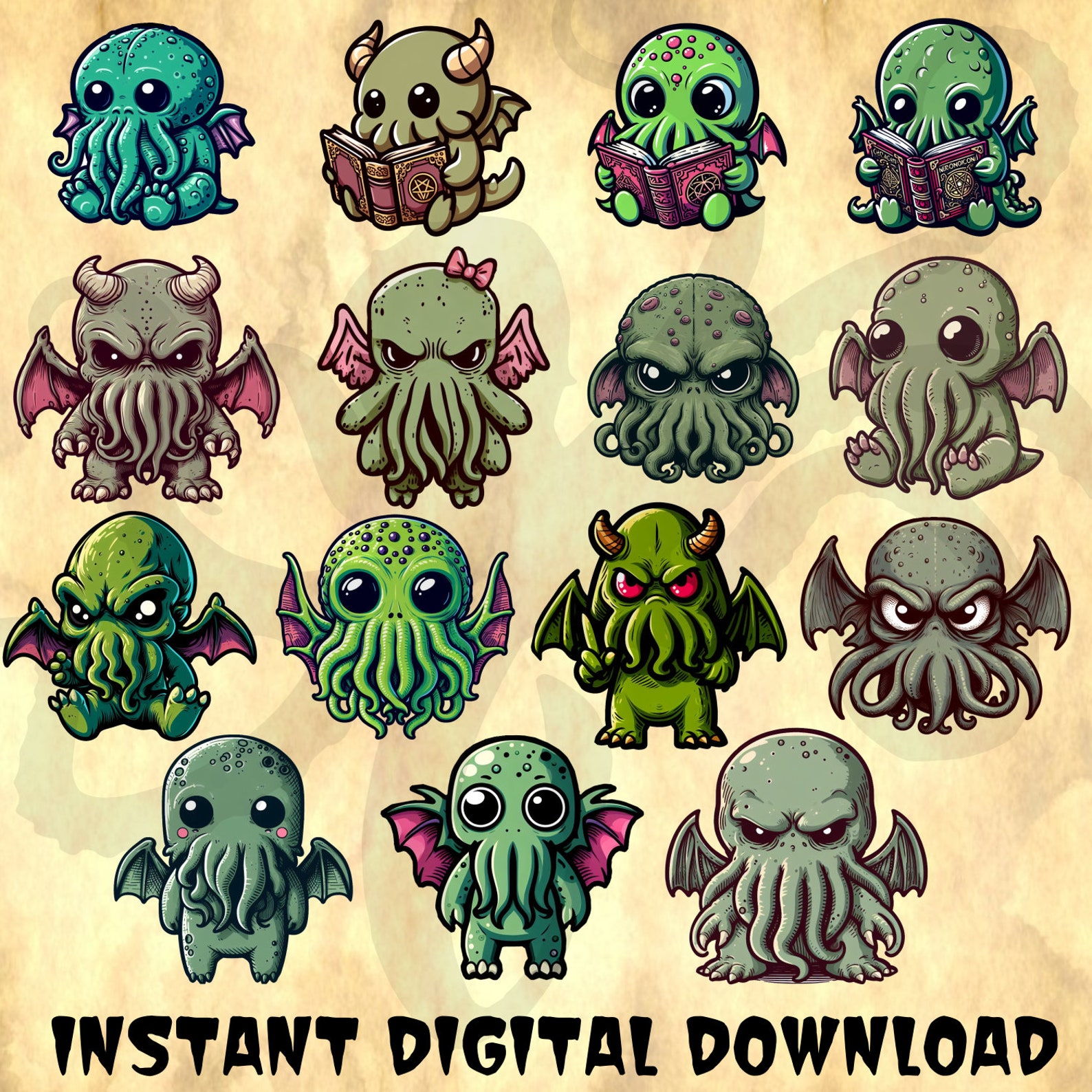 Cute Cthulhu SVG PNG PDF Bundle for Stickers, Baby Kraken Cthulhu ...