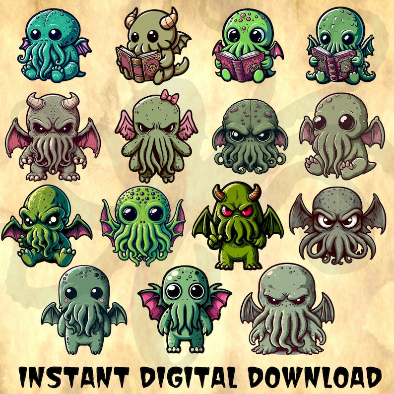 Cute Cthulhu SVG PNG PDF Bundle for Stickers, Baby Kraken Cthulhu ...