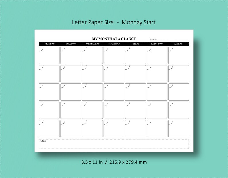 Monthly Planner Printable A4 & Letter Size / Monthly Calendar | Etsy