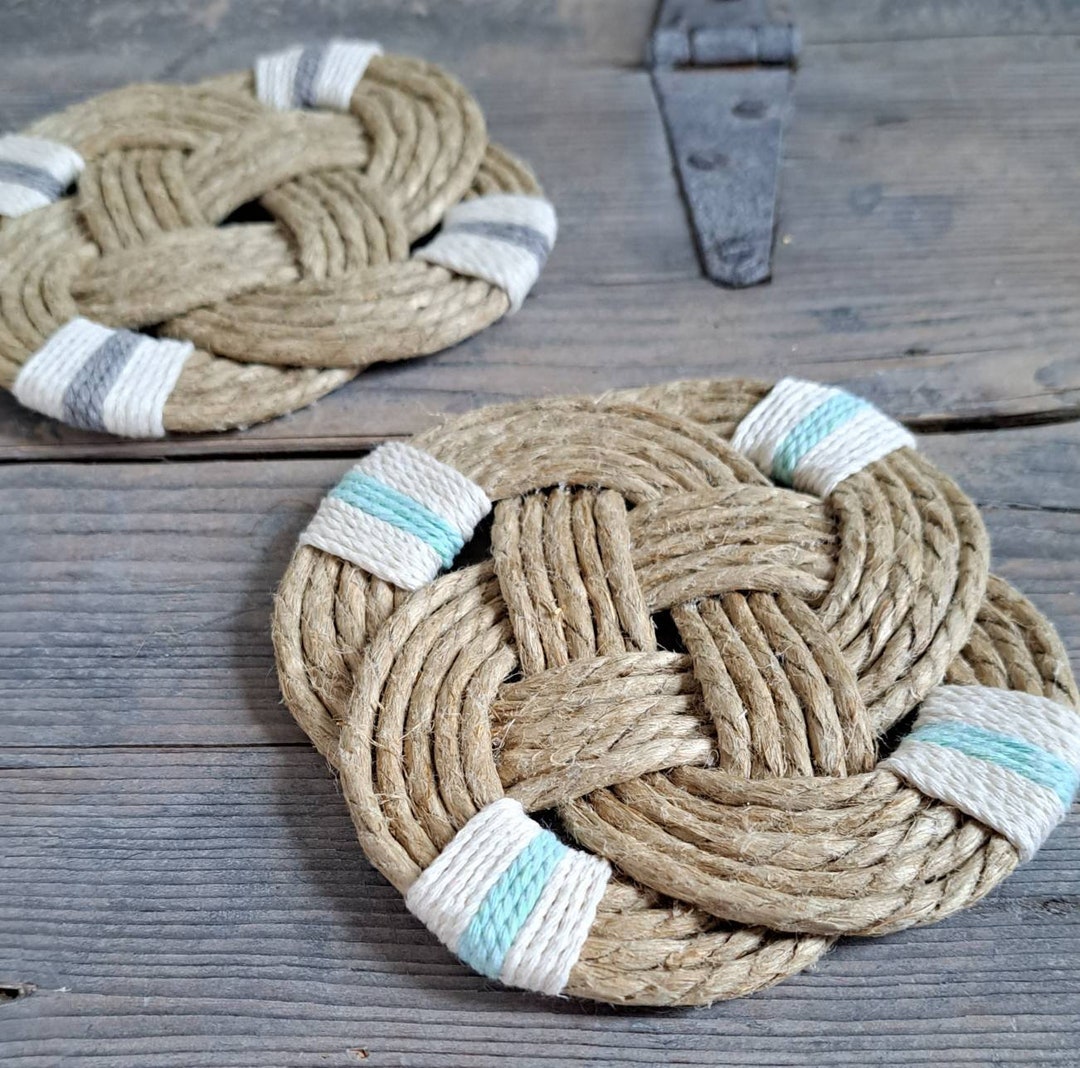 Nautical Decor, Buoy Ring Coaster,lifebuoy,hemp Coaster,turkshead,grey ...