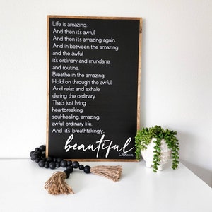 Life is Amazing Sign, Neutral Home Decor, Inspirational Wood Sign ...