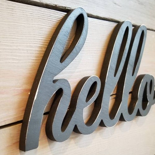 Hello Wood Word Cutout Sign Wooden Hello Sign Housewarming - Etsy