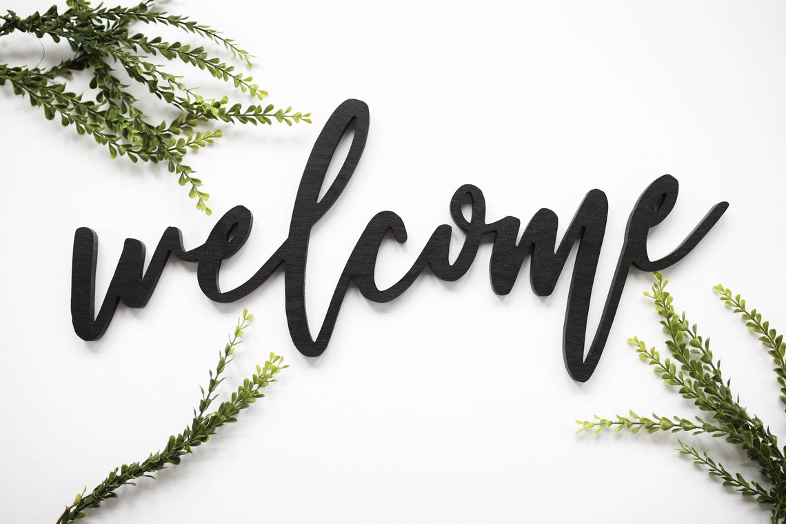 Large Wood Welcome Sign Welcome Word Cutout Entryway Decor | Etsy
