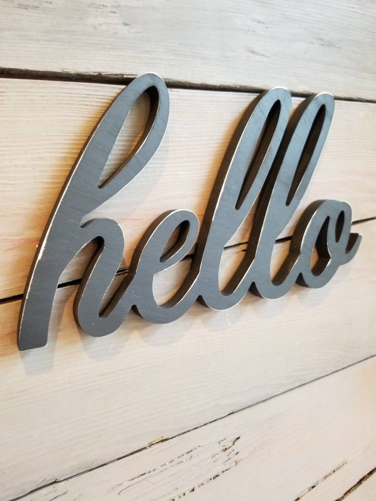 Hello Wood Word Cutout Sign Wooden Hello Sign Housewarming - Etsy