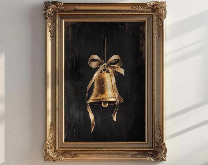 Vintage Christmas Bells, Dark Festive Print, Moody Holiday Wall Art ...
