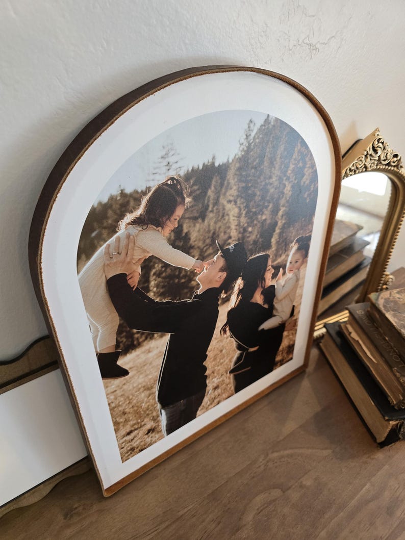 Personalized Photo Arch Wood Sign – Custom Leather Border Gift ...