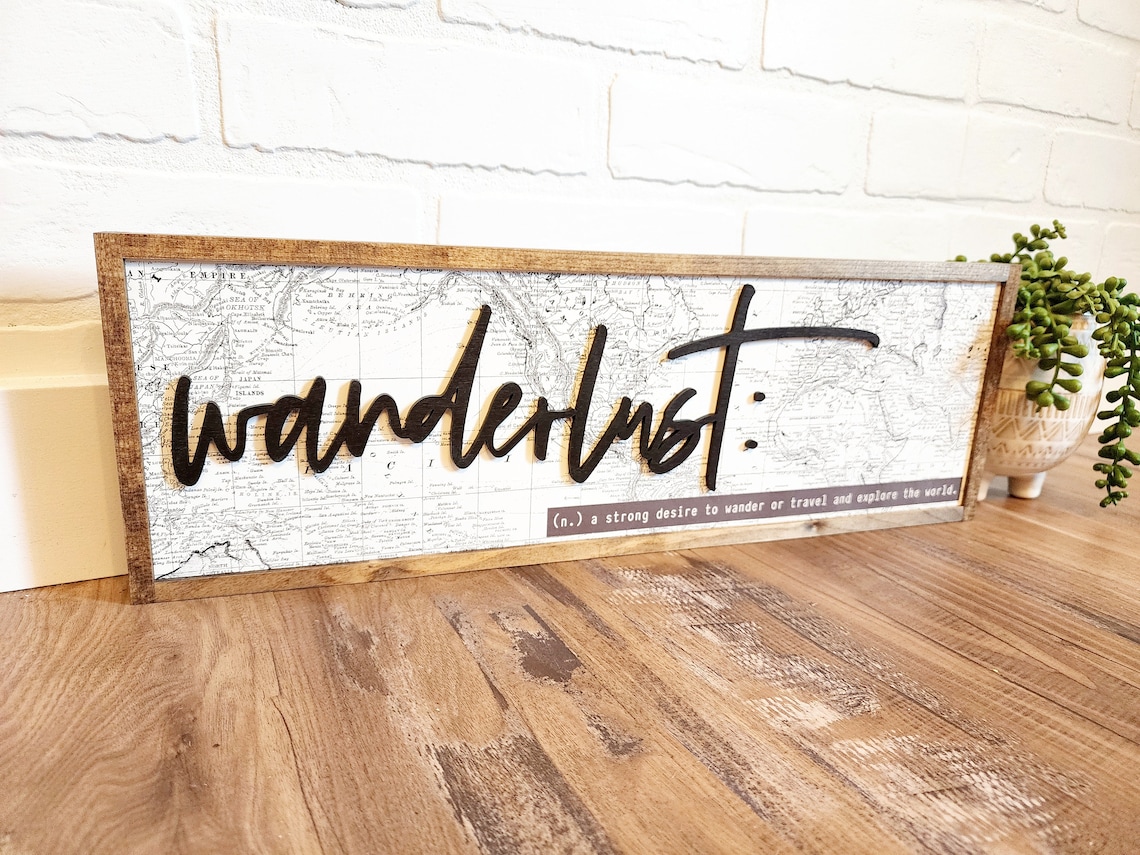 Wanderlust Sign Travel Wall Art Travel Themed Decor Map - Etsy