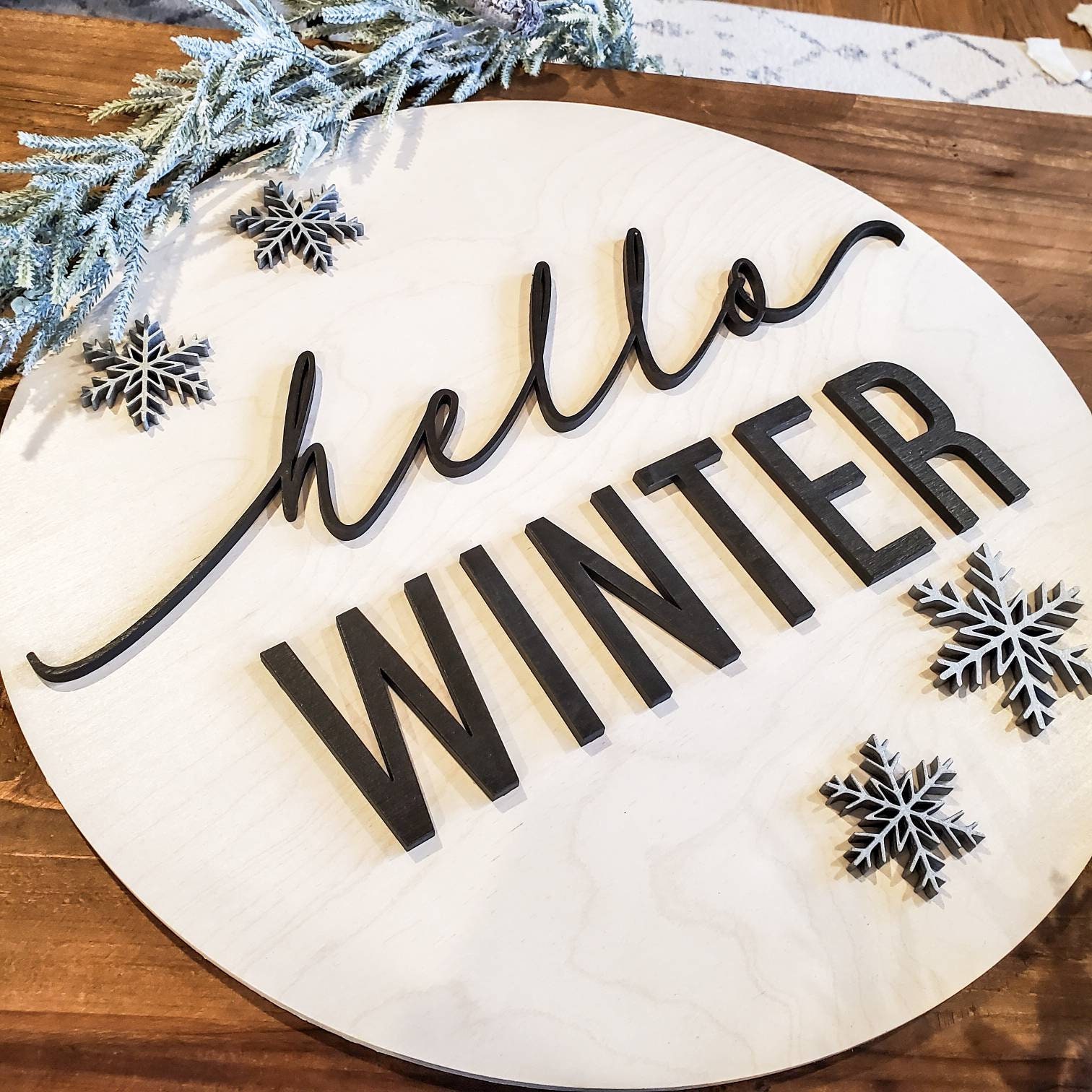 Hello Winter Door Sign Wood Door Hanger for Winter Winter - Etsy