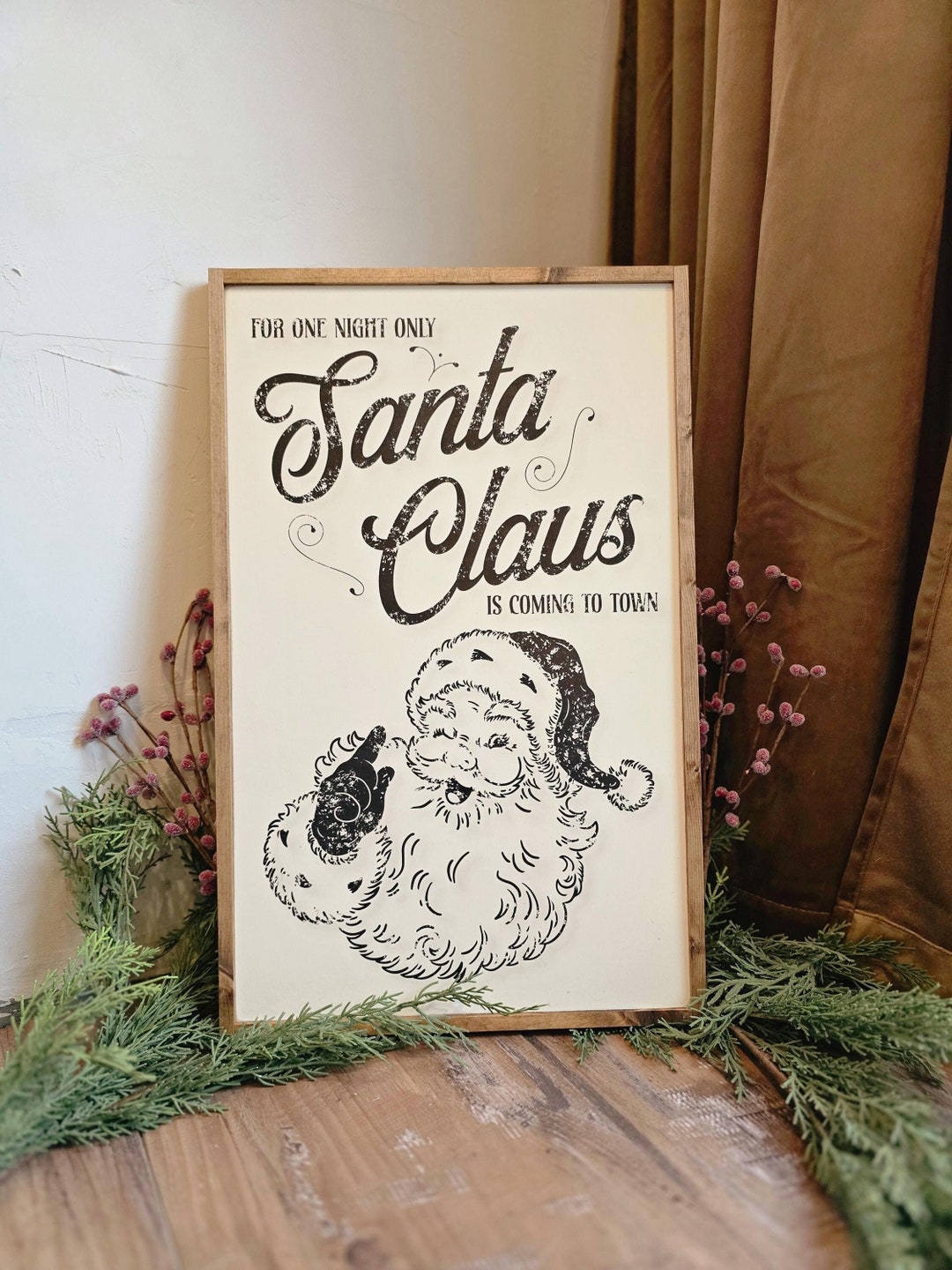 Santa Sign, Christmas Signs, Vintage Christmas Decor, Framed Wood Sign ...