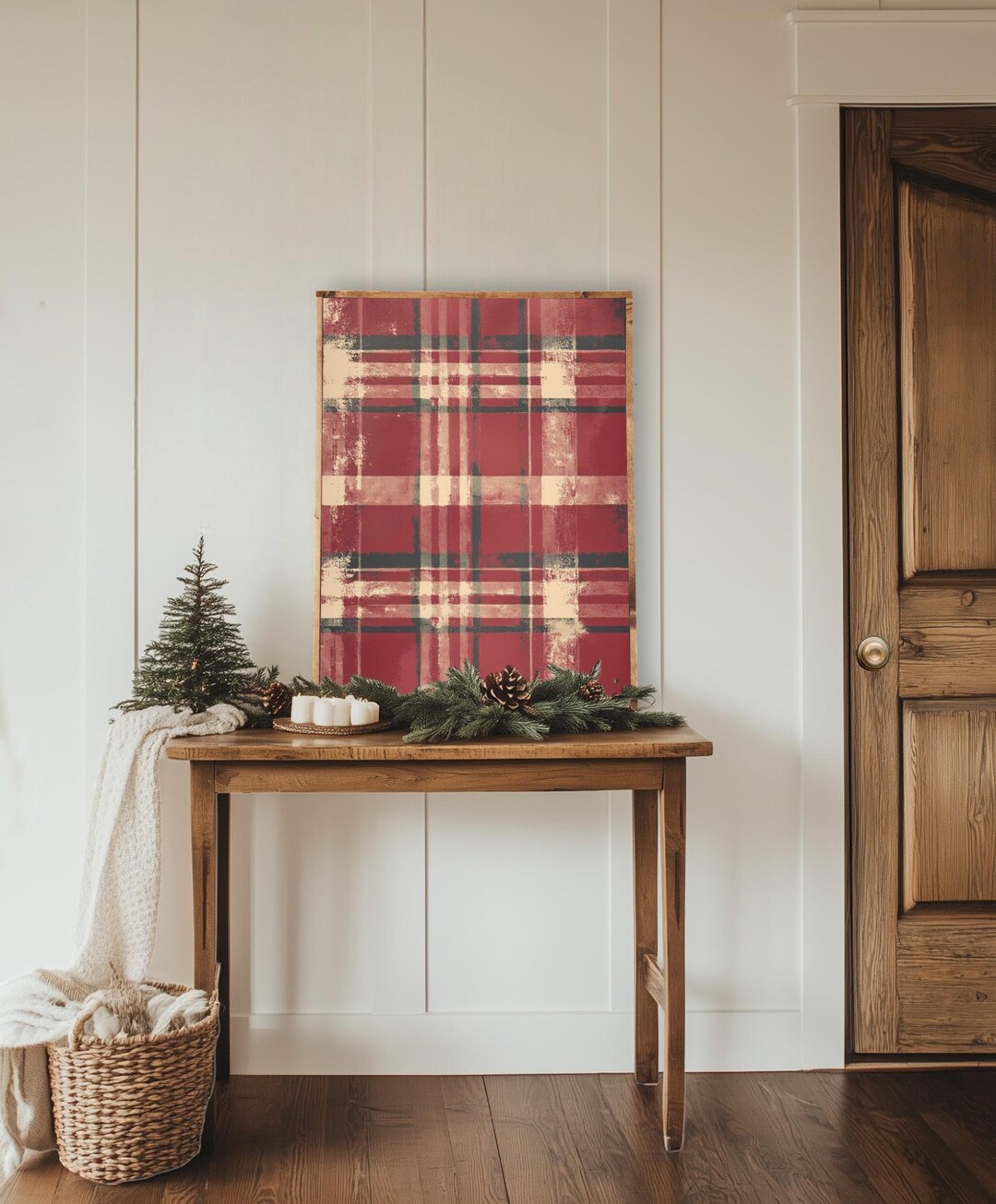 Red Plaid Christmas Sign, Christmas Plaid Print on Canvas, Classic ...