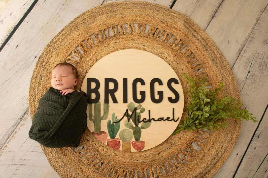 Cactus Name Sign, Boho Nursery Name Sign for Boy, Round Name Sign, 3D ...