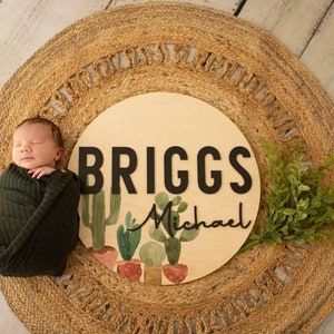 Cactus Name Sign, Boho Nursery Name Sign for Boy, Round Name Sign, 3D ...