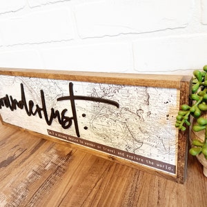 Wanderlust Sign, Travel Wall Art, Travel Themed Decor, Map Sign, Gift ...