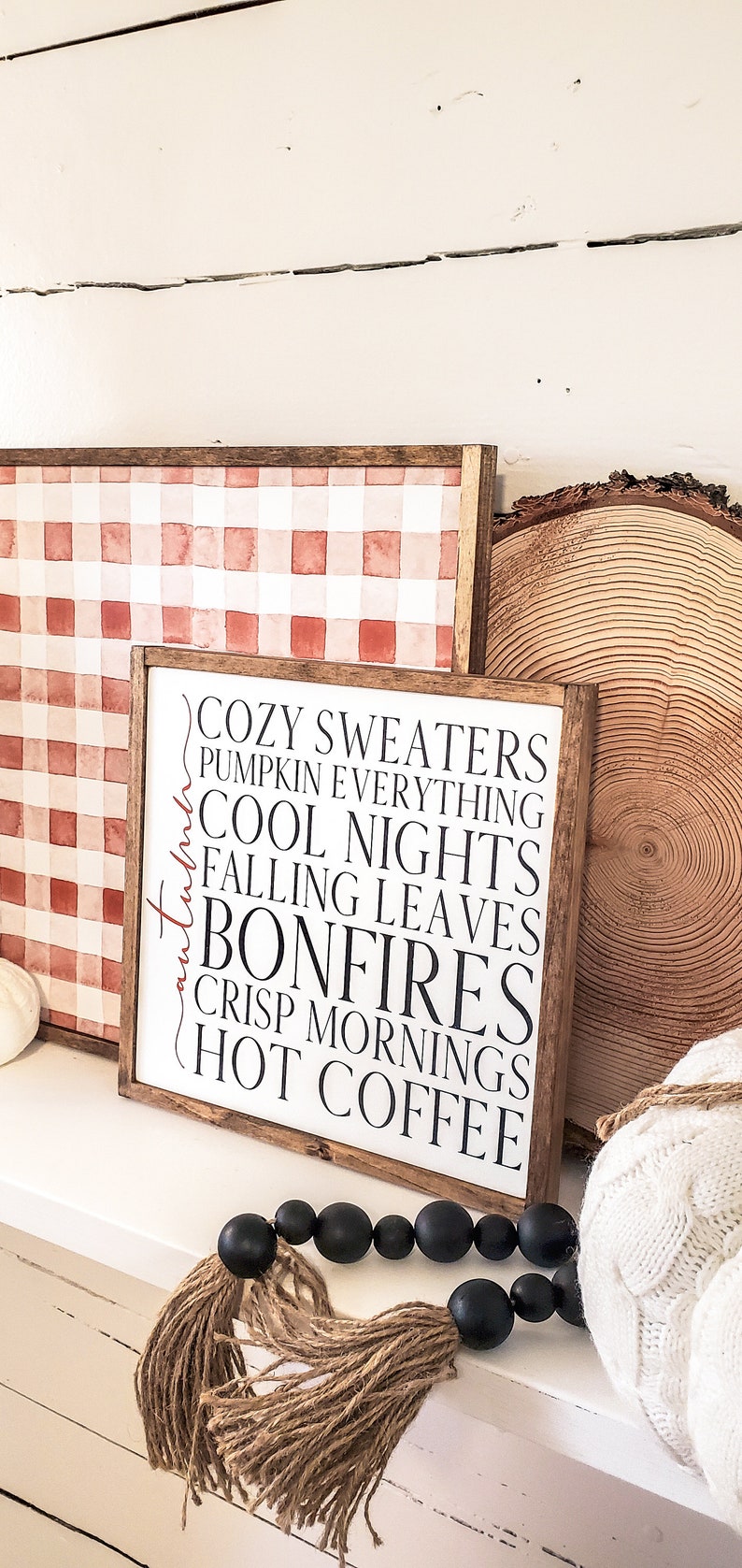 Farmhouse Autumn Wood Sign Set: Plaid & Fall Sayings - Etsy