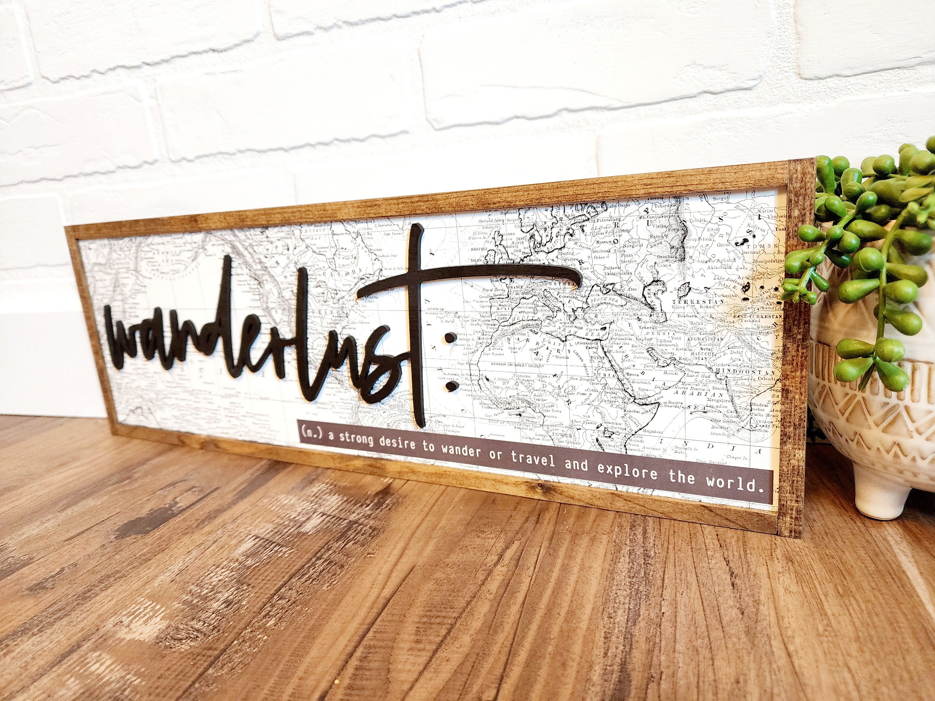 Wanderlust Sign Travel Wall Art Travel Themed Decor Map - Etsy