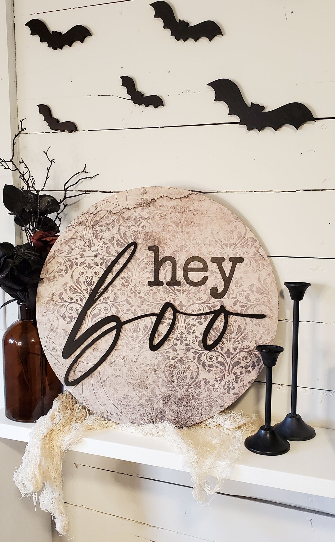 Hey Boo Door Hanger, Halloween Door Sign, Modern Farmhouse Decor, Fall ...