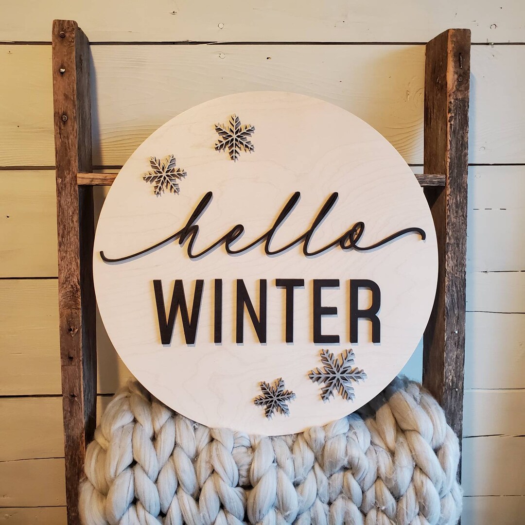 Hello Winter Door Sign, Wood Door Hanger for Winter, Winter Door Sign ...