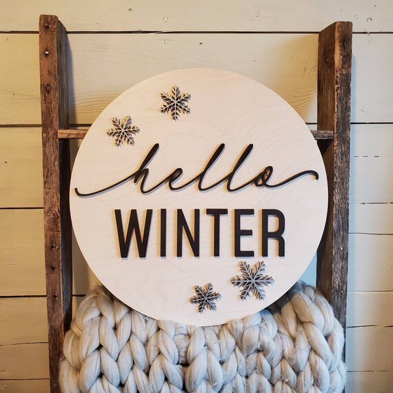 Hello Winter Door Sign Wood Door Hanger for Winter Winter - Etsy