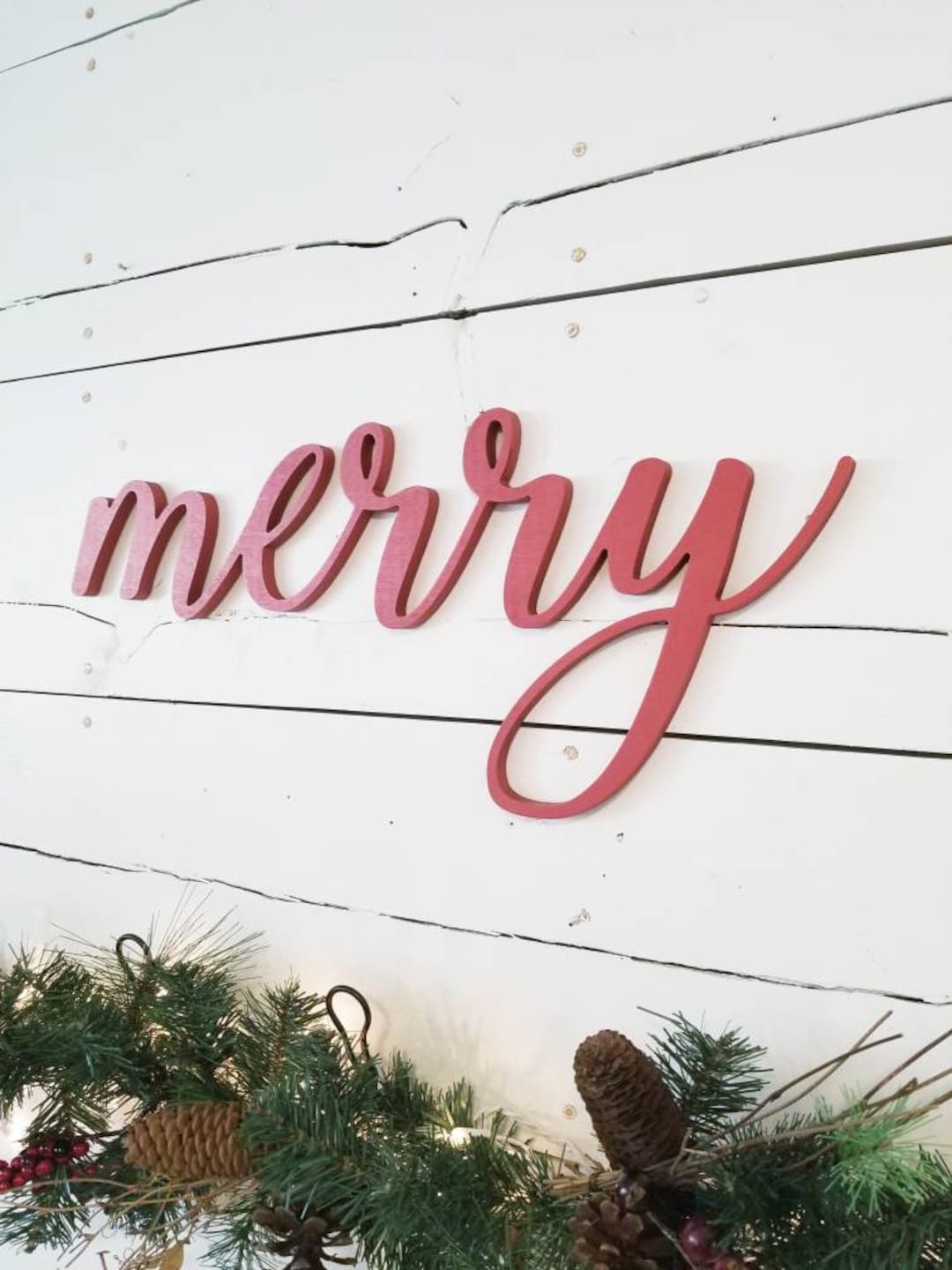 Merry Sign, Christmas Sign, Word Sign, Wood Word Sign, Rustic Christmas ...