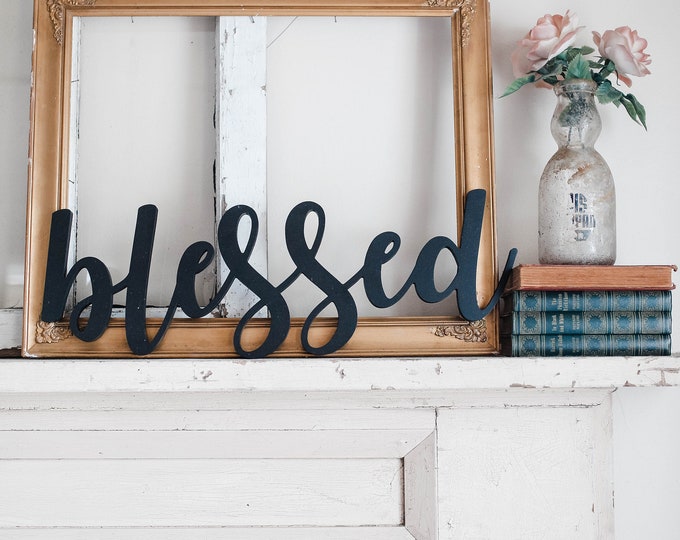 Wood Blessed Sign for Wall Decor Large Blessed Word Sign Thanksgiving ...