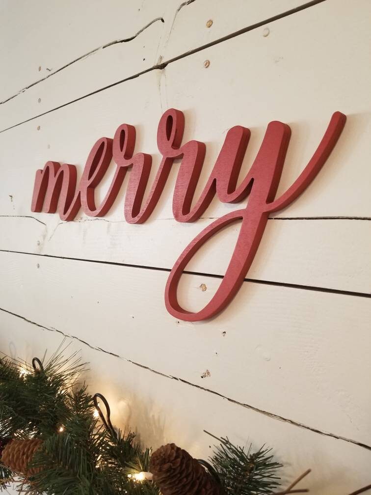 Merry Sign Christmas Sign Word Sign Wood Word Sign Rustic - Etsy