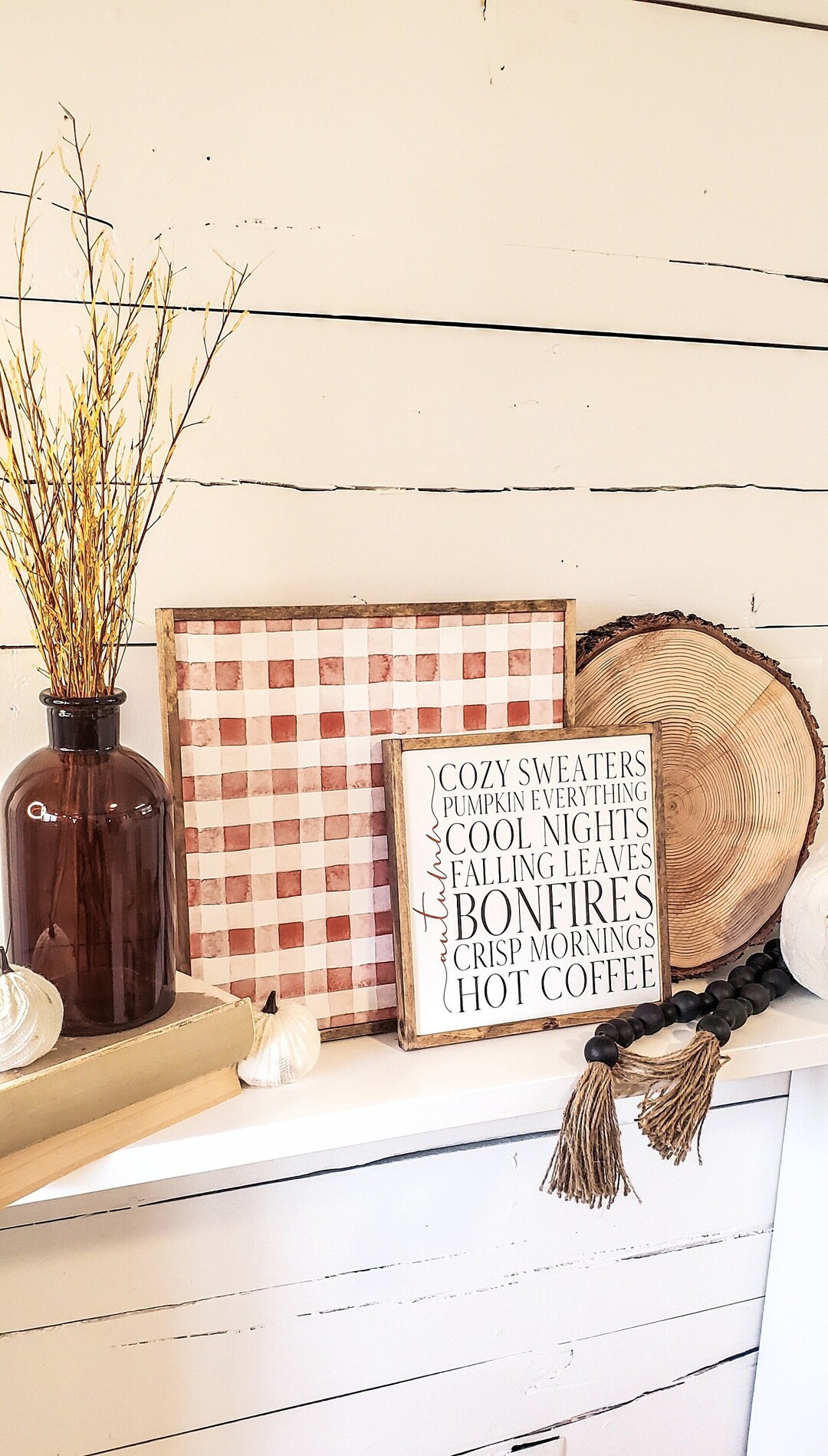 Farmhouse Autumn Wood Sign Set: Plaid & Fall Sayings - Etsy