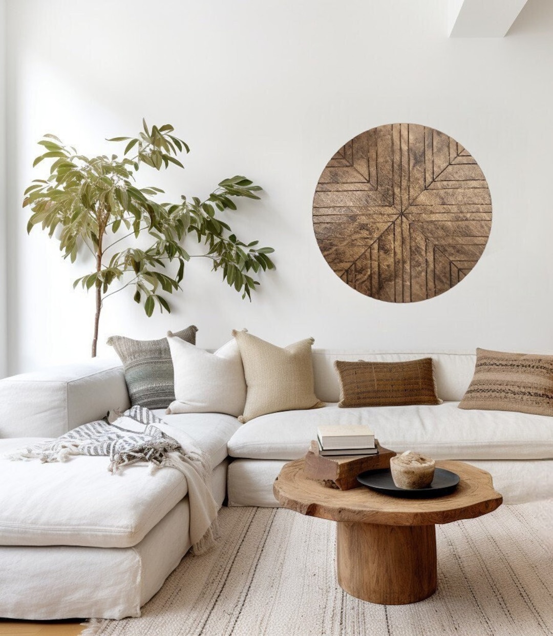Round Geometric Art, Carved Wood Wall Art, Boho Decor, Modern Wood Wall ...