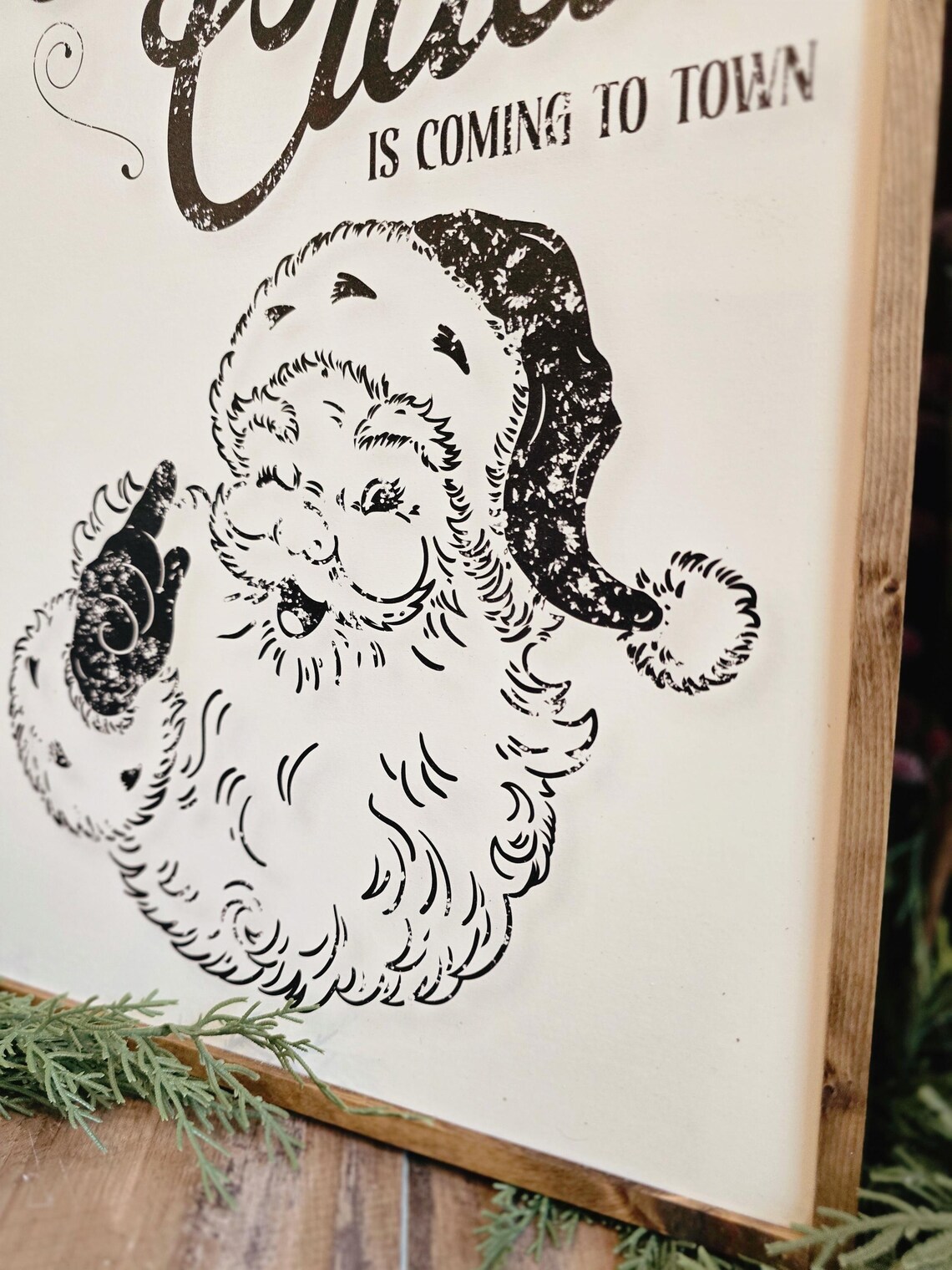 Santa Sign, Christmas Signs, Vintage Christmas Decor, Framed Wood Sign ...