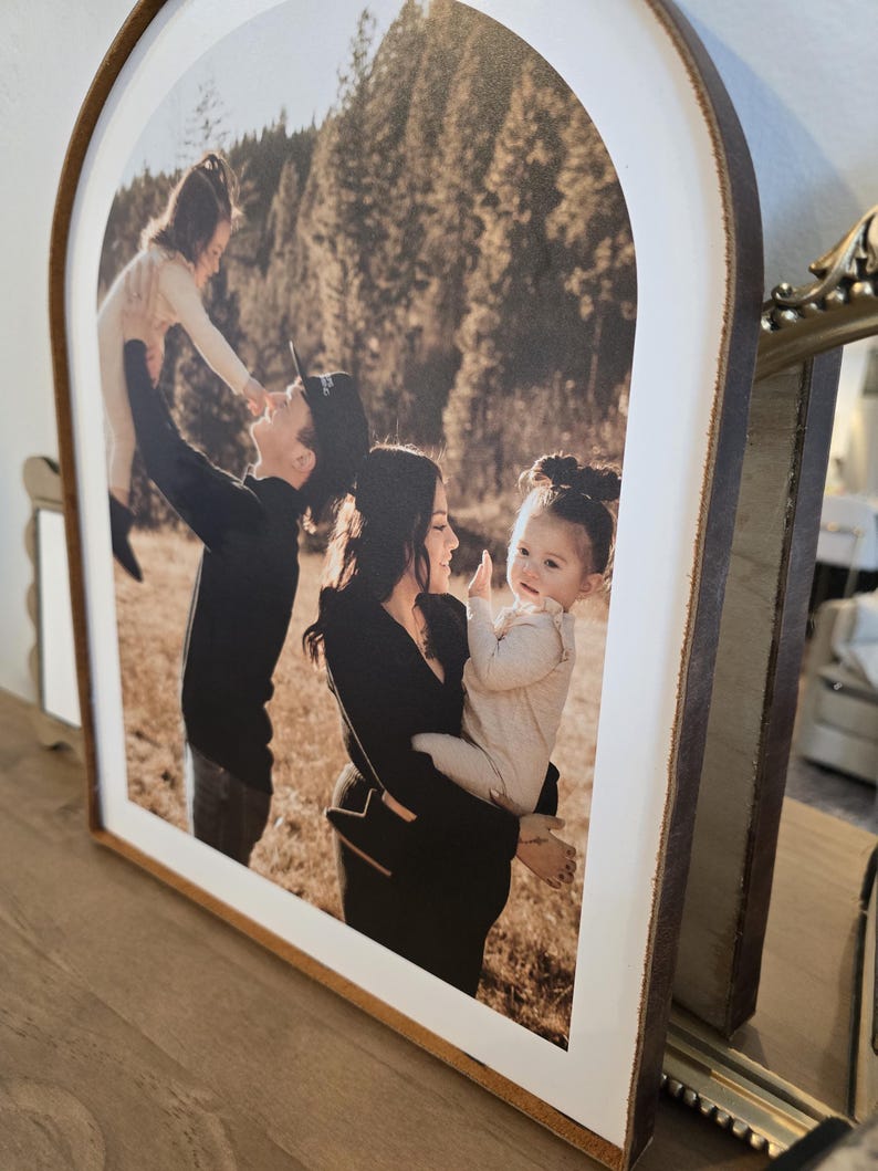 Personalized Photo Arch Wood Sign – Custom Leather Border Gift ...