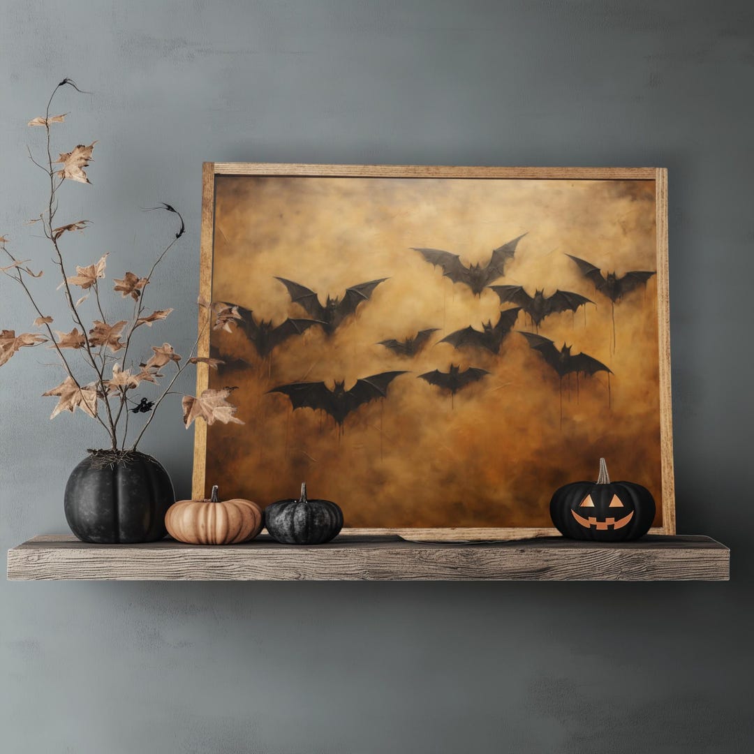 Spooky Bat Print, Halloween Wall Art, Halloween Bat Print, Vintage Oil ...
