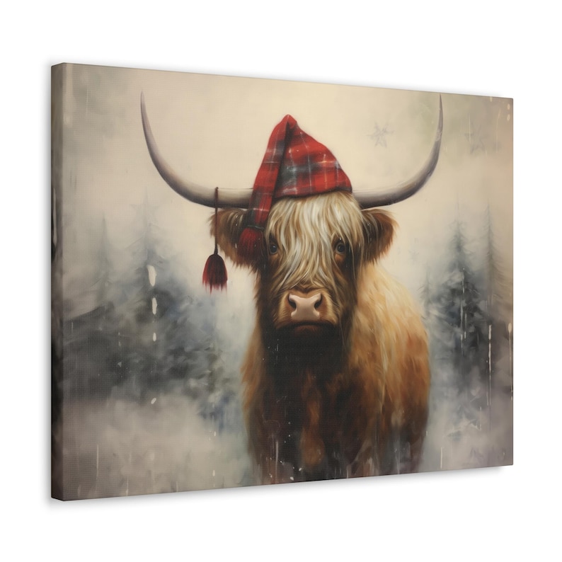 Highland Cow Print, Wrapped Canvas, Framed Canvas, Christmas Wall Art ...