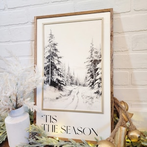 Snowy Tree Print Christmas Wood Sign: Vintage Holiday Decor - Etsy