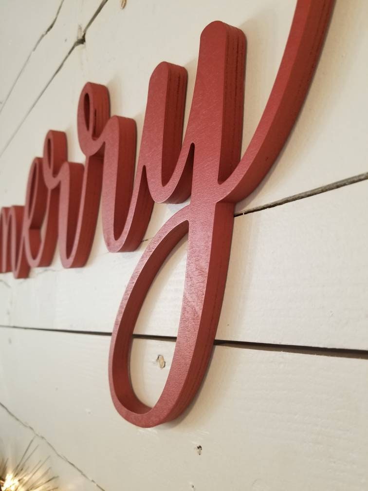 Merry Sign Christmas Sign Word Sign Wood Word Sign Rustic | Etsy