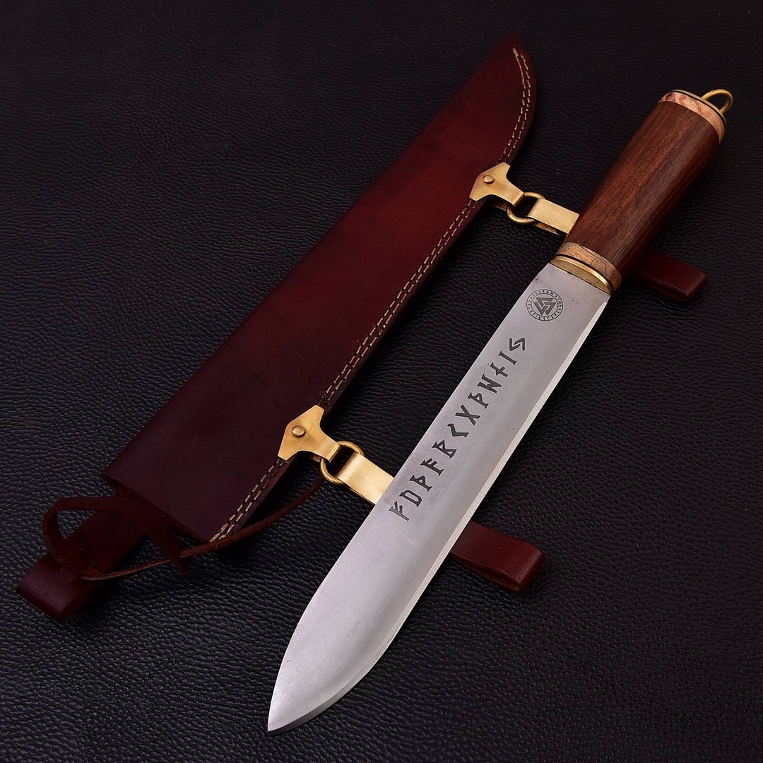 Medieval Work Knife Celtic Viking Hardwood Leather Sheath Sax Style ...