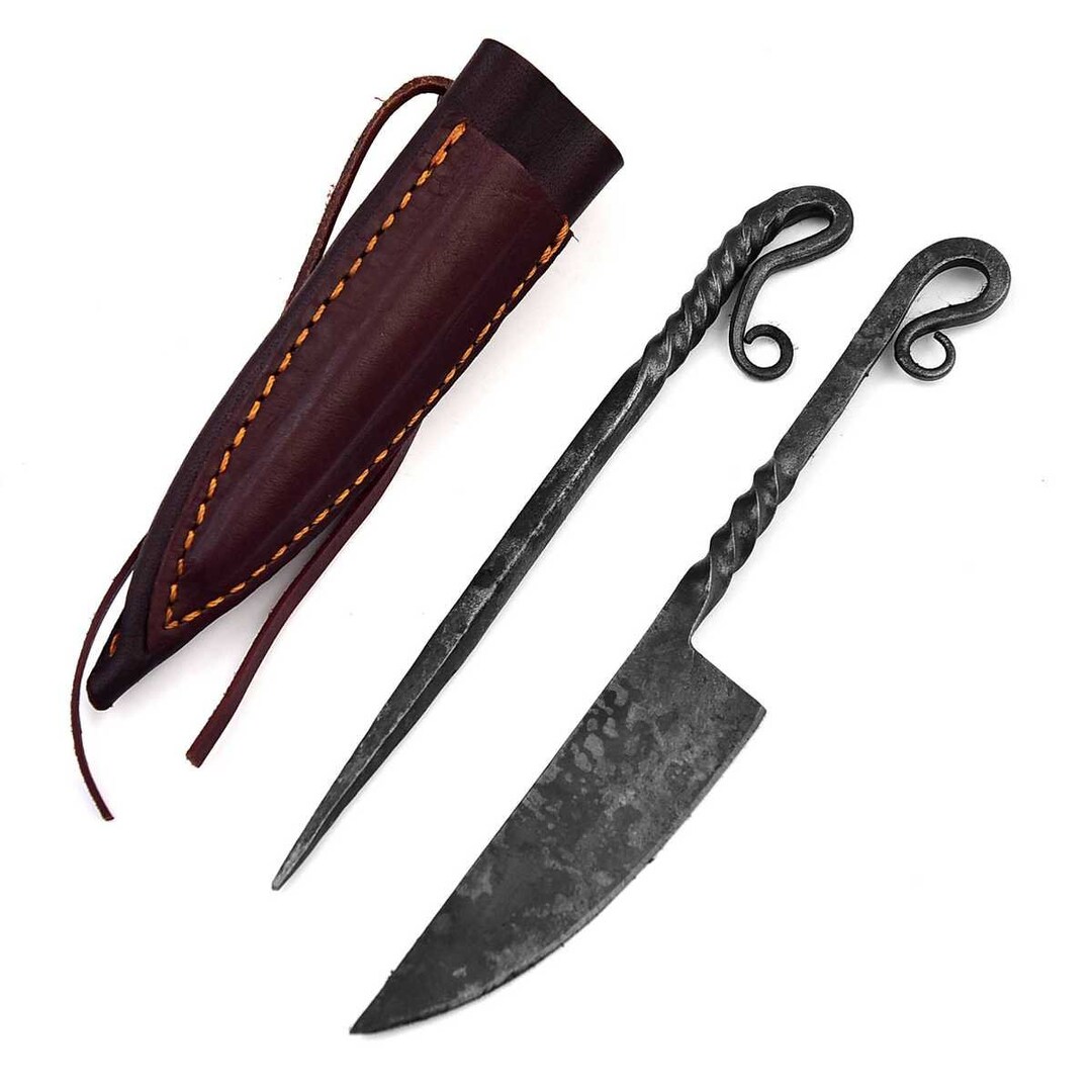 Medieval Knife With Awl + Sheath Viking;celts Hand-forged 1049EA - Etsy