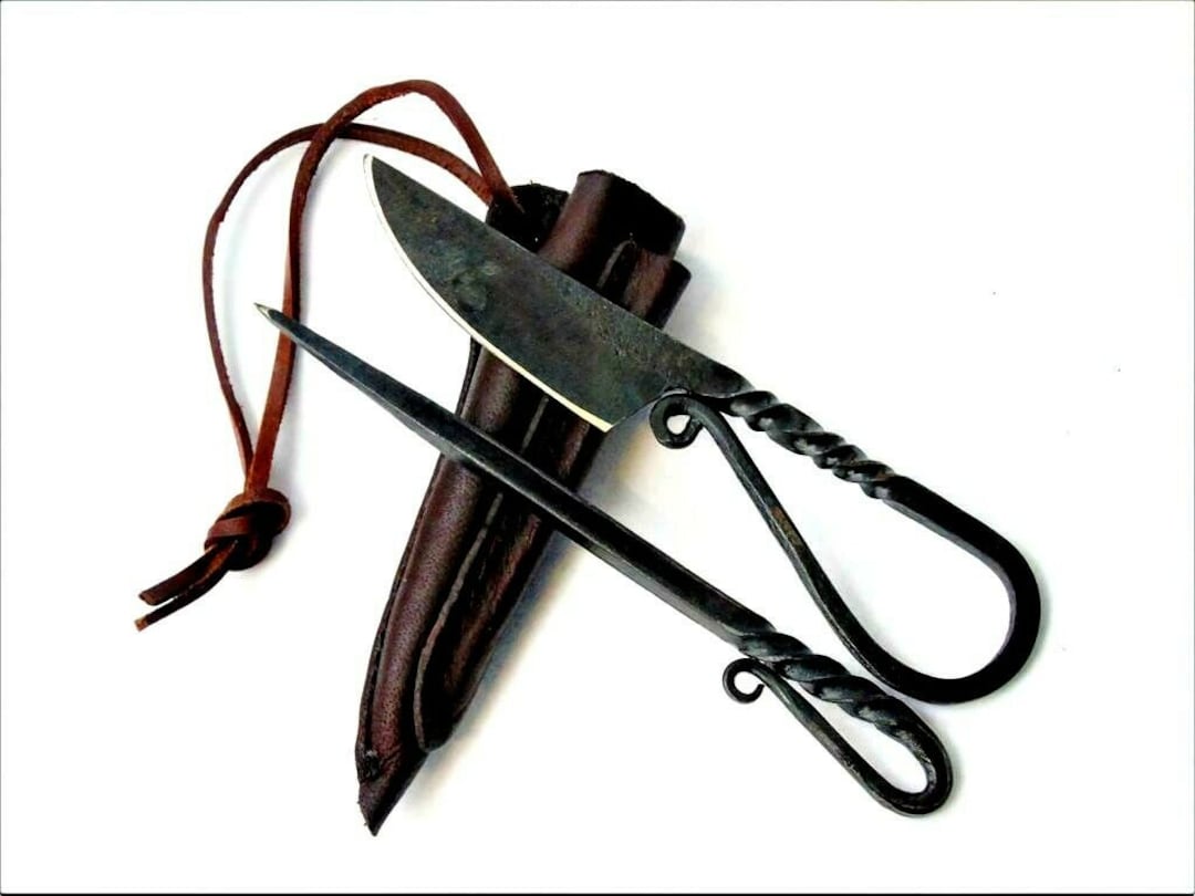 Medieval Knife With Awl + Sheath Viking;celts Hand-forged 4224 - Etsy