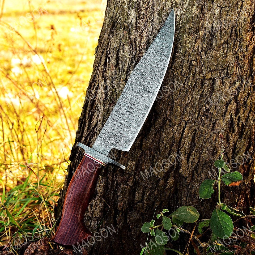 Custom Handmade Damascus Steel Hunting Bowie Knife Wiht Roos Wood ...