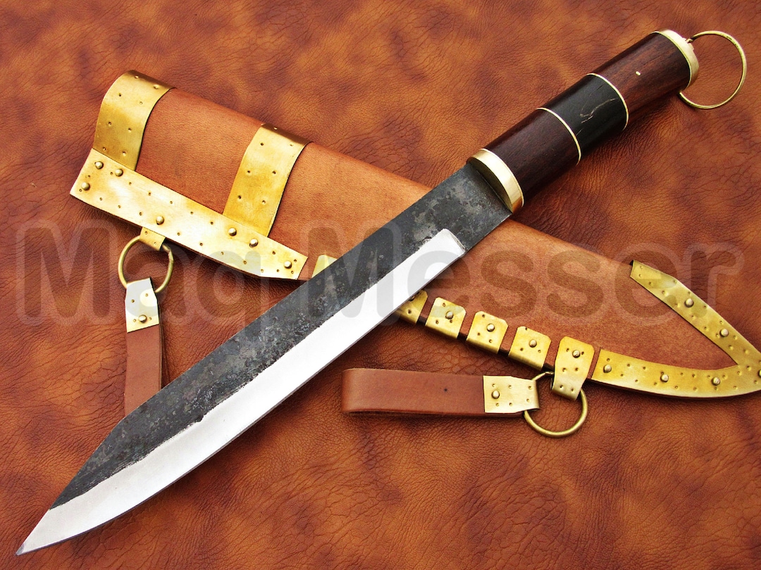 Medieval Work Knife Celtic Viking Hardwood Leather Sheath Sax Style ...
