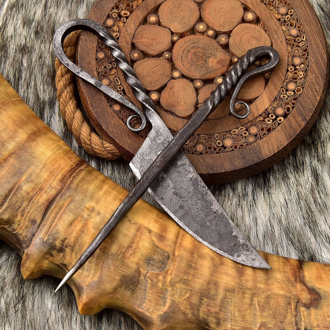 Medieval Knife With Awl + Sheath Viking;celts Hand-forged 1017EA - Etsy
