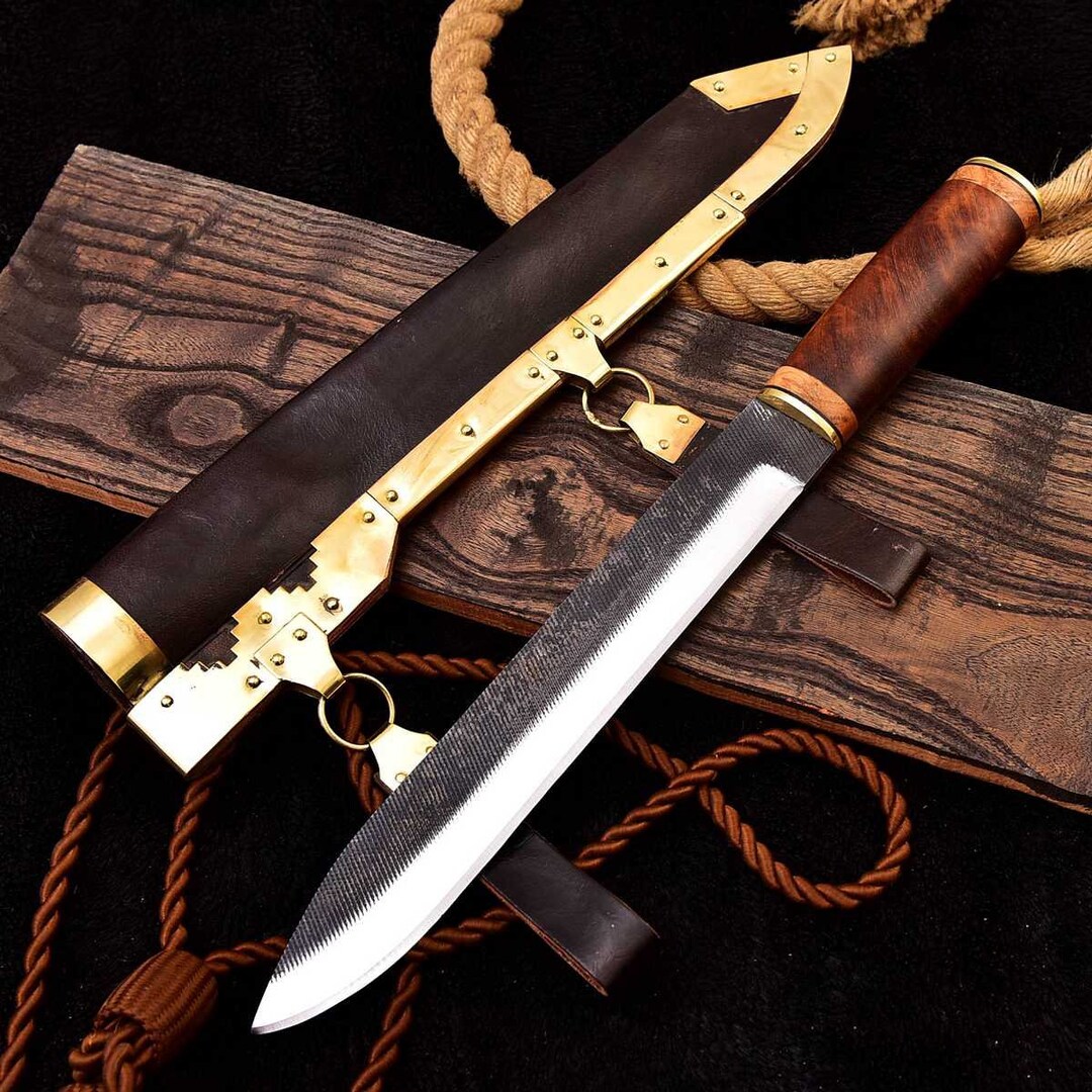 Medieval Work Knife Celtic Viking Hardwood Leather Sheath Sax Style ...