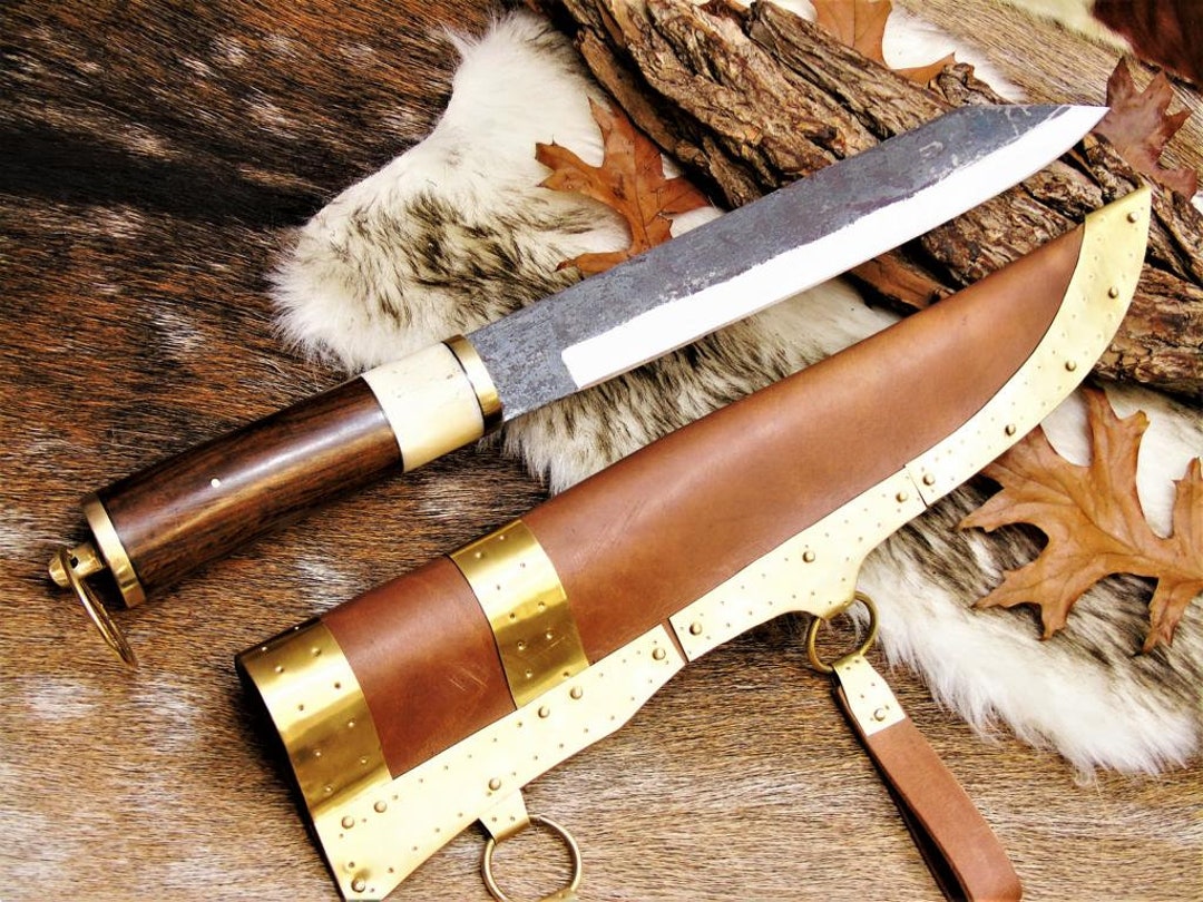 Medieval Work Knife Celtic Viking Hardwood Leather Sheath Sax Style ...