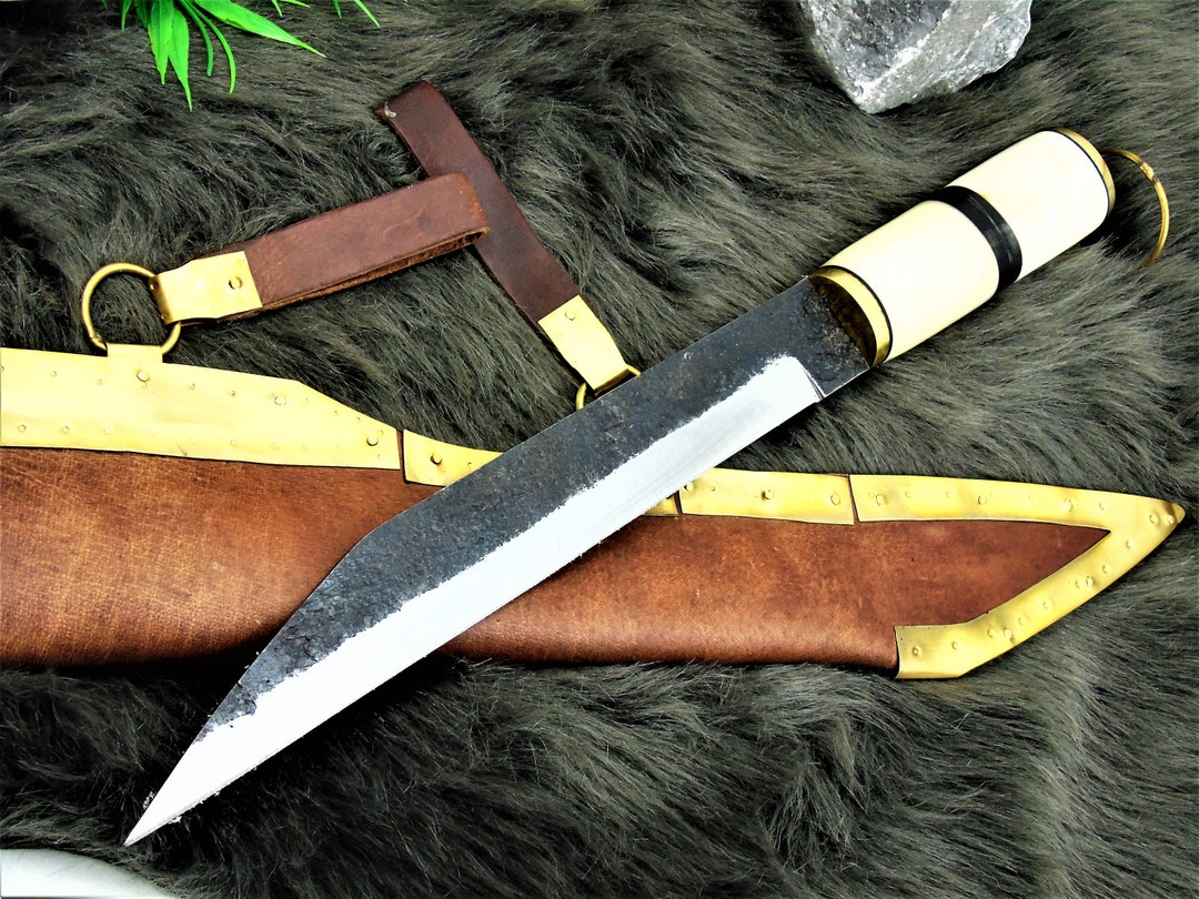 Medieval Work Knife Celtic Viking Hardwood Leather Sheath Sax Style ...