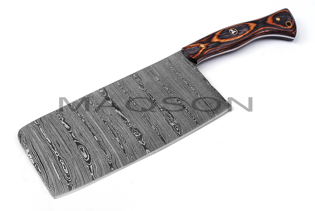 Damascus Steel Chef Hack Hatchet Blade Hack Kitchen Knife With WOOD ...